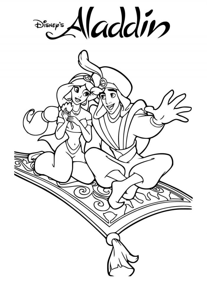 Free Aladdin & Jasmine Flying coloring sheet and PDF to print